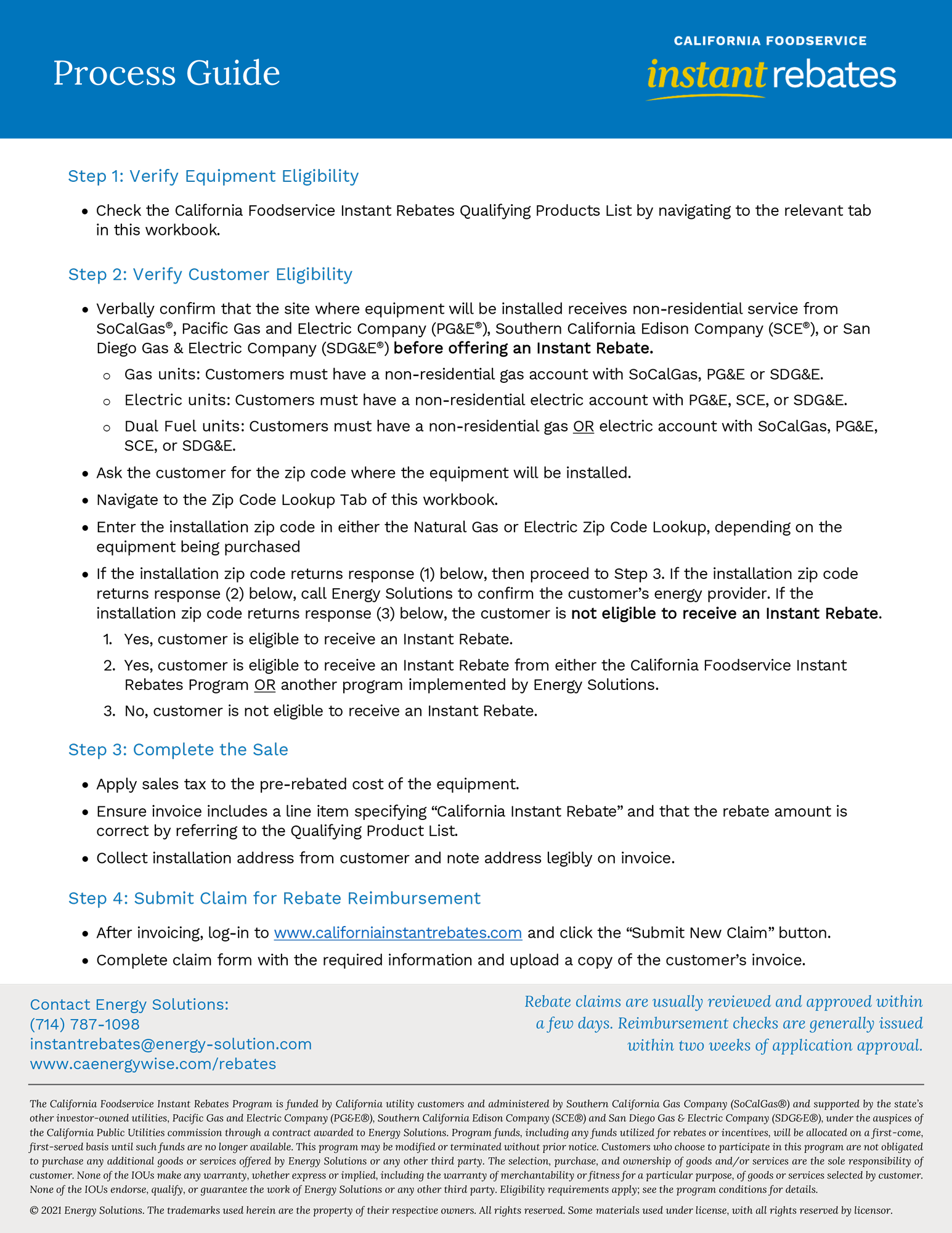 CA Statewide Foodservice Instant Rebates Program - Energy Solutions